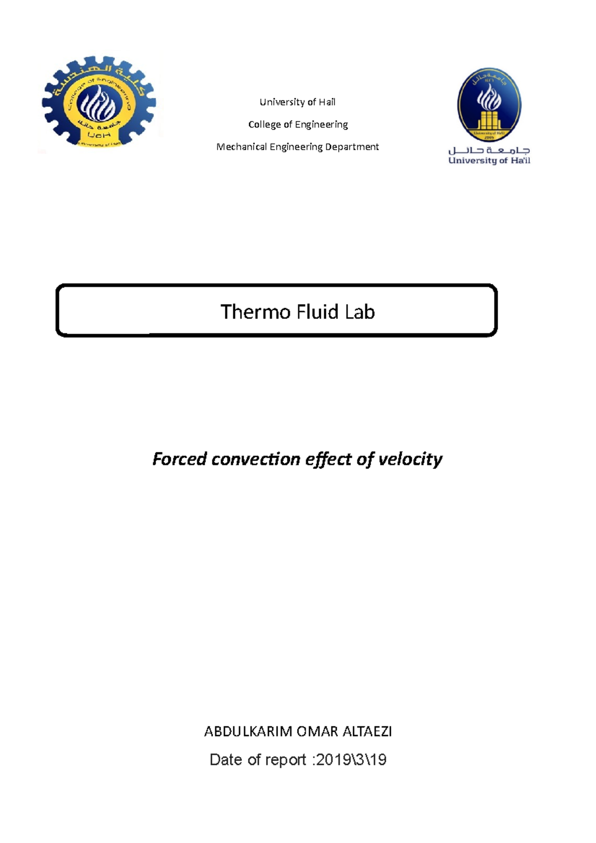 EX7 - Experiment laboratory Seven 7, thermo-fluid laboratory, heat transfer, forced - University ...