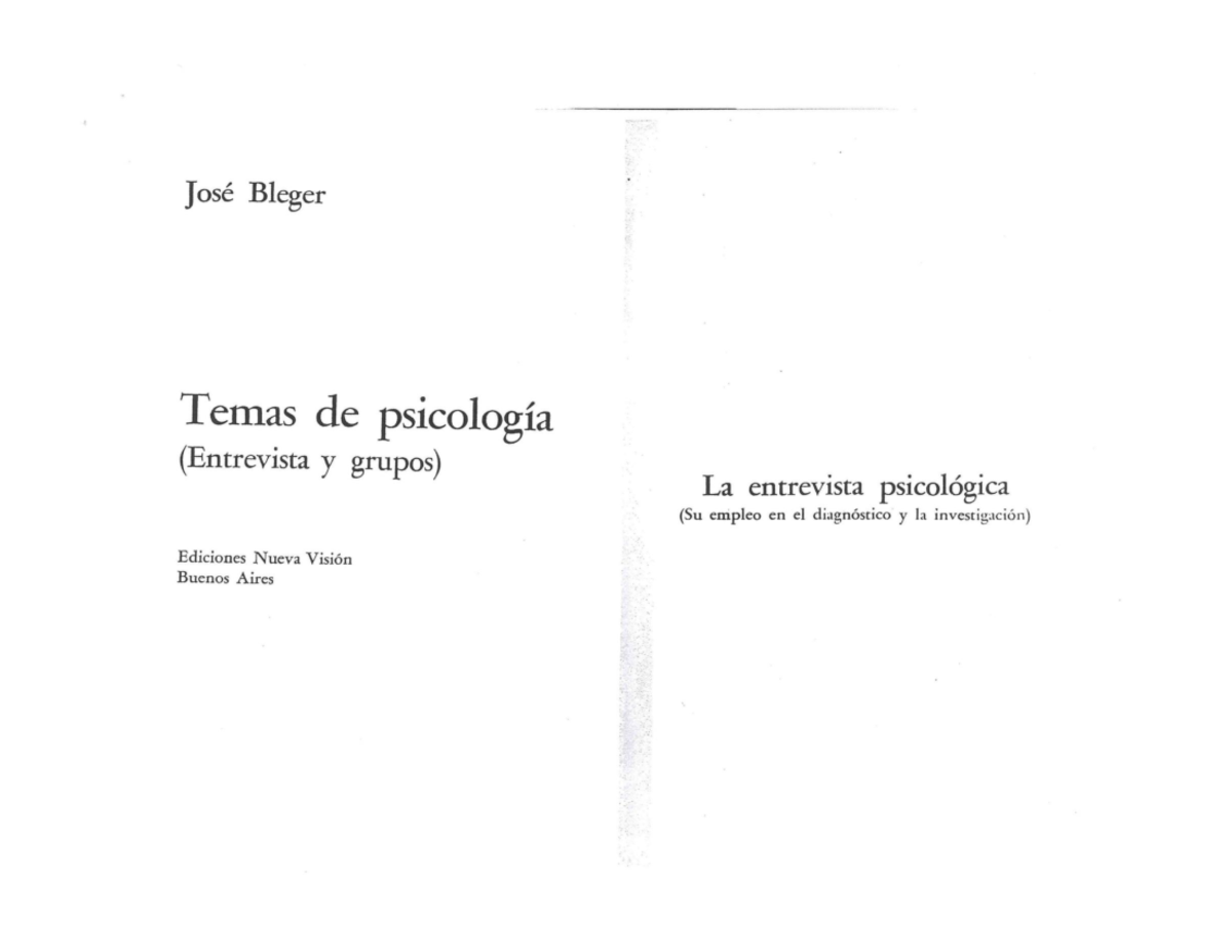 José Bleger - La Entrevista Psicológica: Análisis y Técnicas (PSI-101 ...