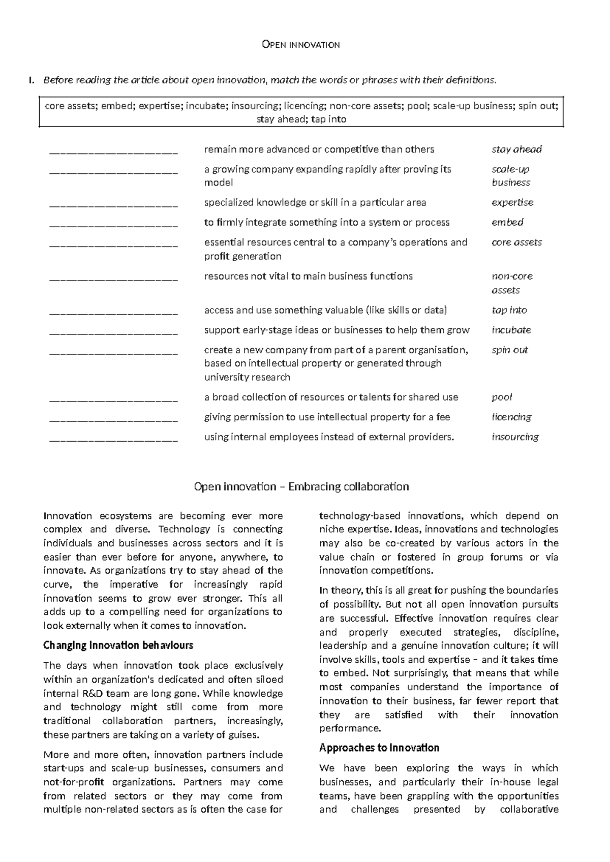 OPEN INNOVATION I: Understanding Collaborative Strategies and ...