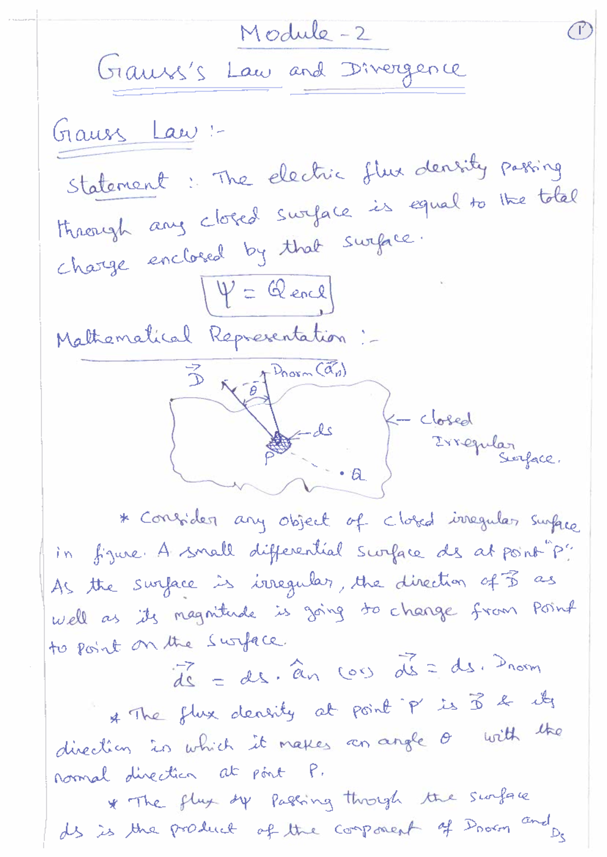EMT-Module 2 Gauss Law and Divergence Concepts Notes - Studocu