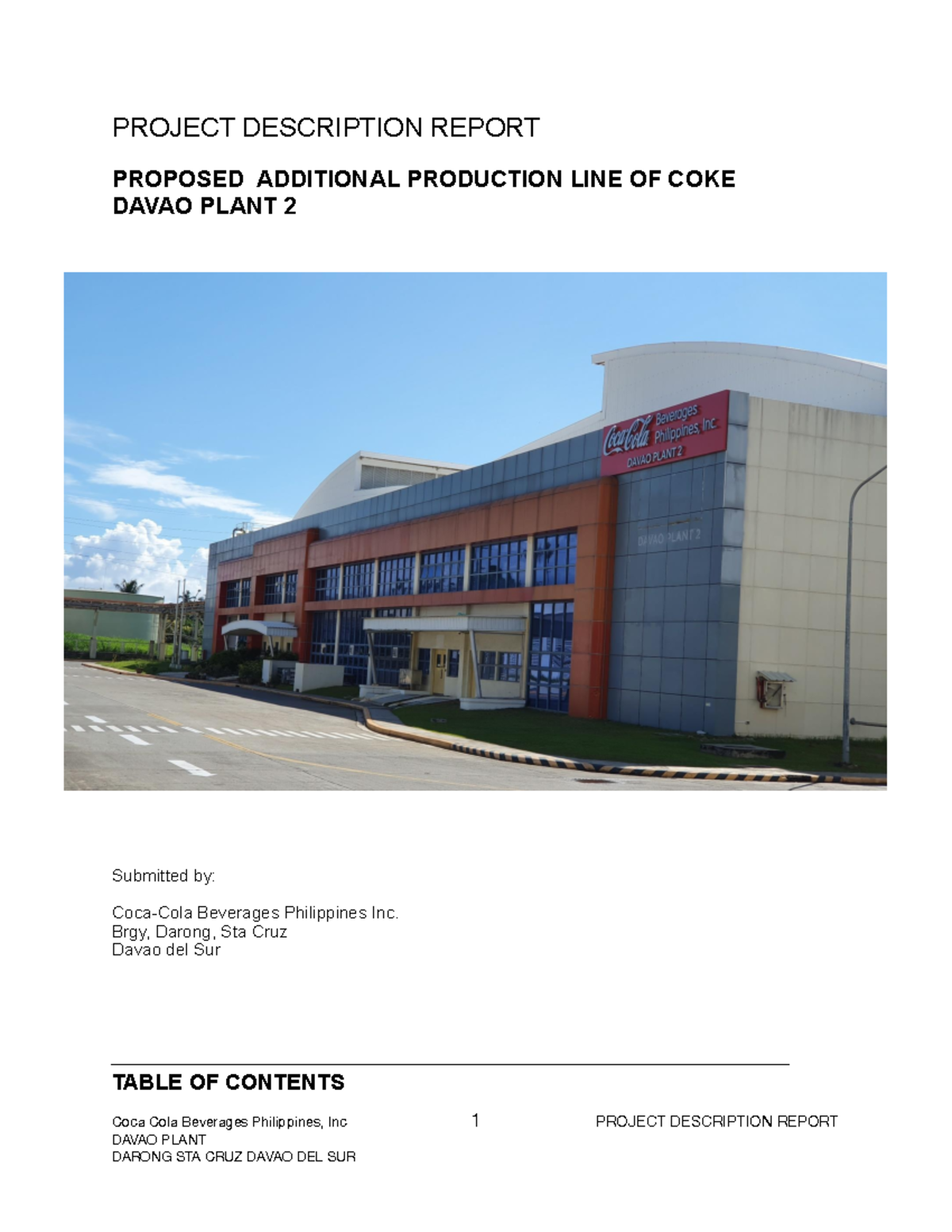 COKE DAVAO 2 PLANT: Project Description Report on Production Line ...
