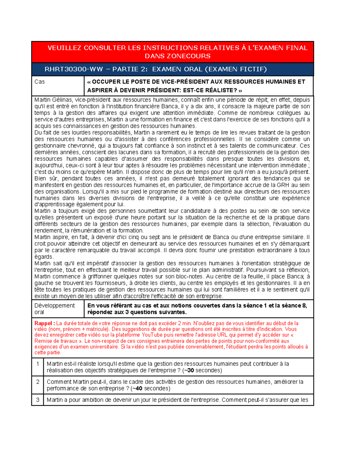 30300 RHRT Partie 2: Examen Oral Fictif sur la Gestion des RH - Studocu