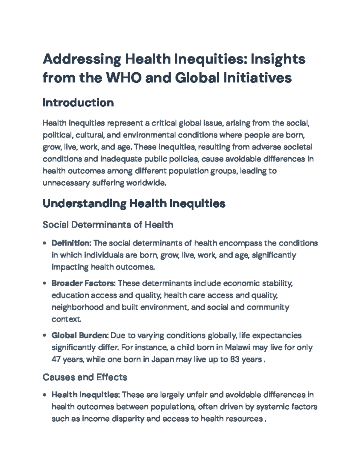 Addressing Health Inequities: Insights from WHO and Global Initiatives ...
