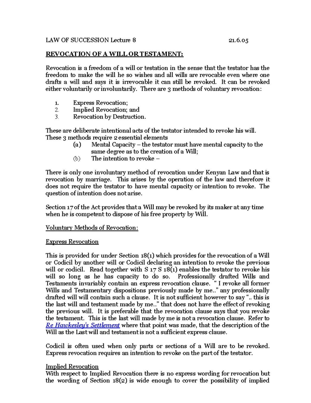 Index of Cases for Intestacy in Law of Succession (LAW 101) - Studocu