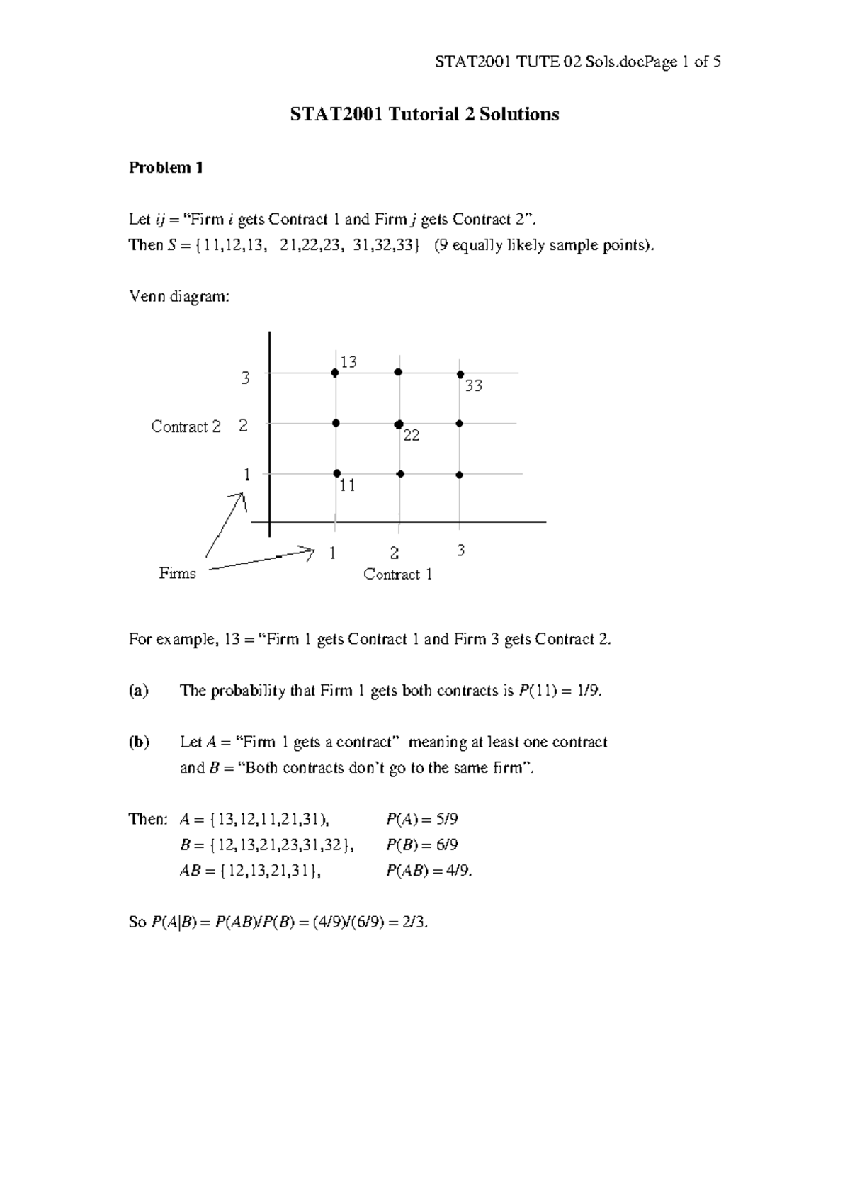 Stat2001 Tute 02 Sols - STAT2001 TUTE 02 Sols 1 of 5 STAT2001 Tutorial ...