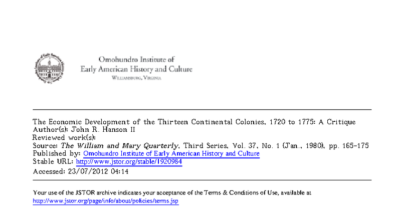 13 colonies-eco development - The Economic Development of the Thirteen ...