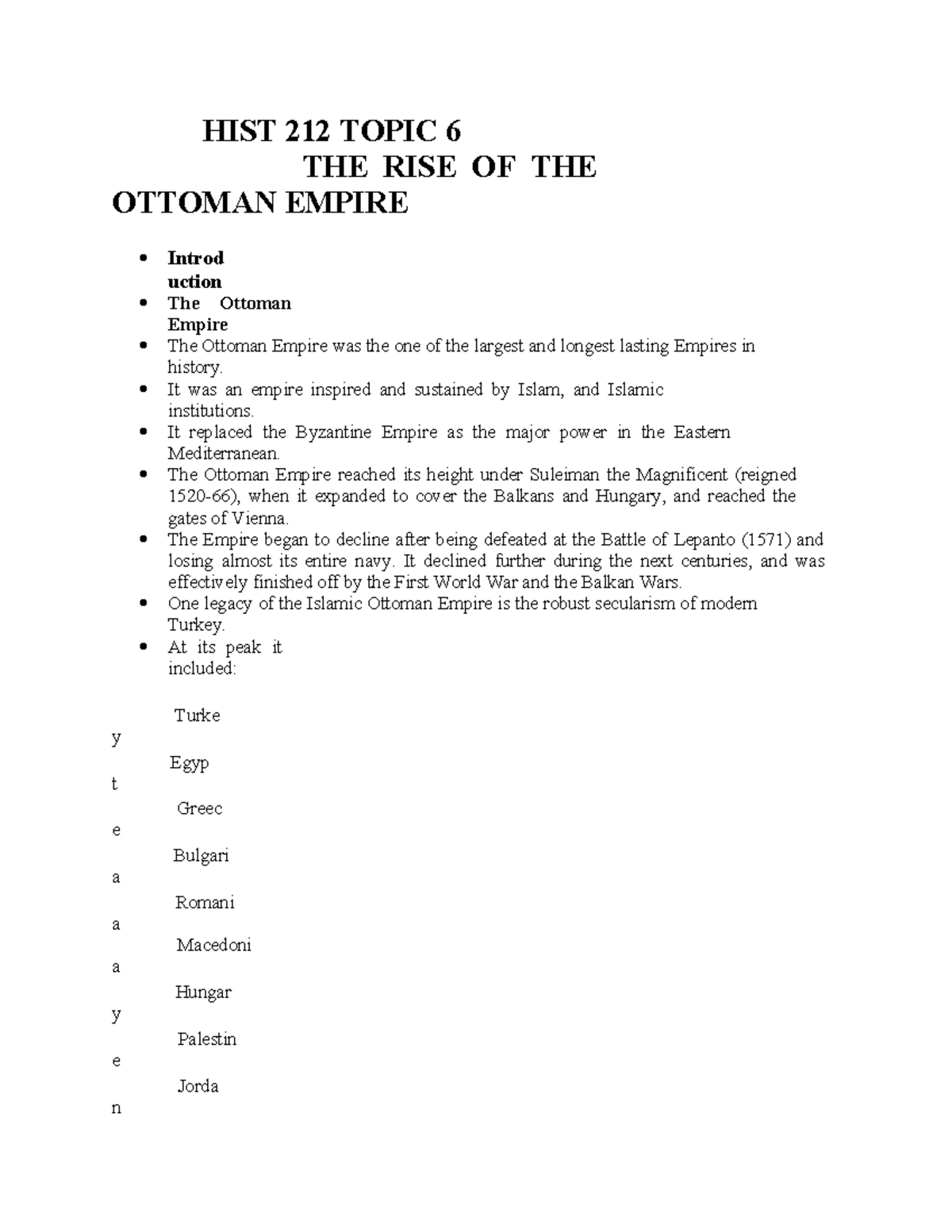 HIST 212 Topic 6 - The Rise and Decline of the Ottoman Empire - Studocu
