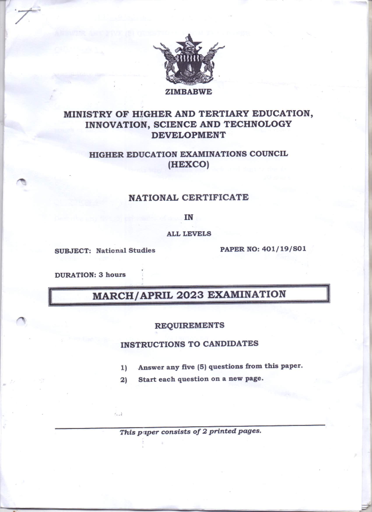 NASS 2023 National Studies Exam Paper: Key Questions & Guidelines - Studocu