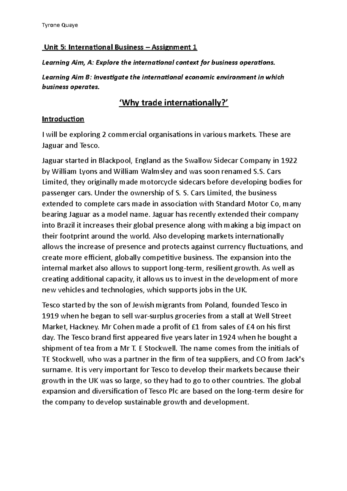 U5 INTL Business Assignment 1: Exploring Global Trade & Operations ...