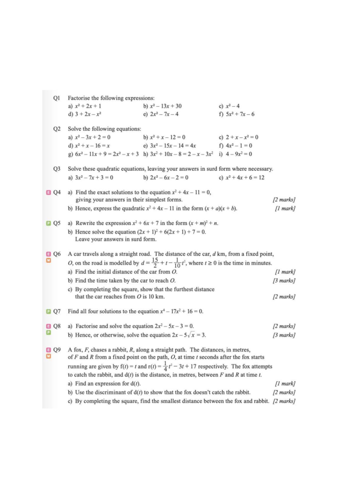 Algebra Revision Year 11: Factorisation and Quadratic Equations - Studocu