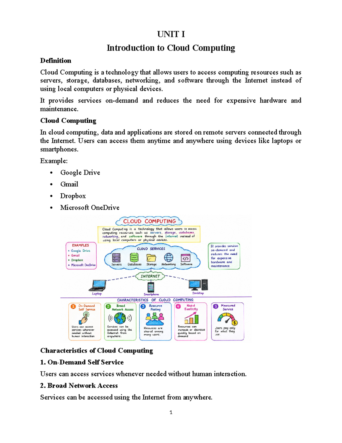 Unit I: Introduction to Cloud Computing and Its Key Concepts - Studocu