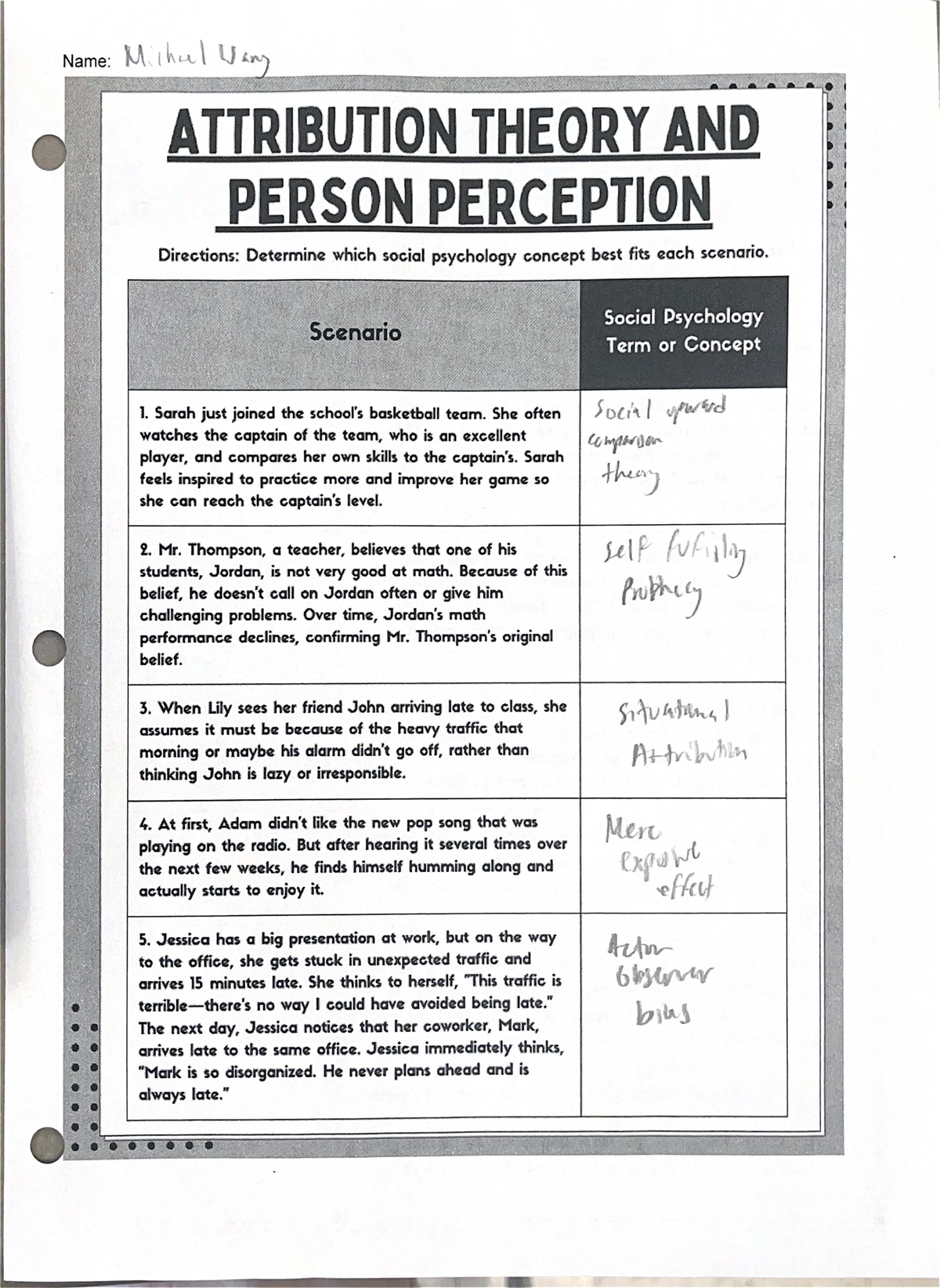 PSY 326 Attribution Theory & Person Perception Scenarios - Studocu
