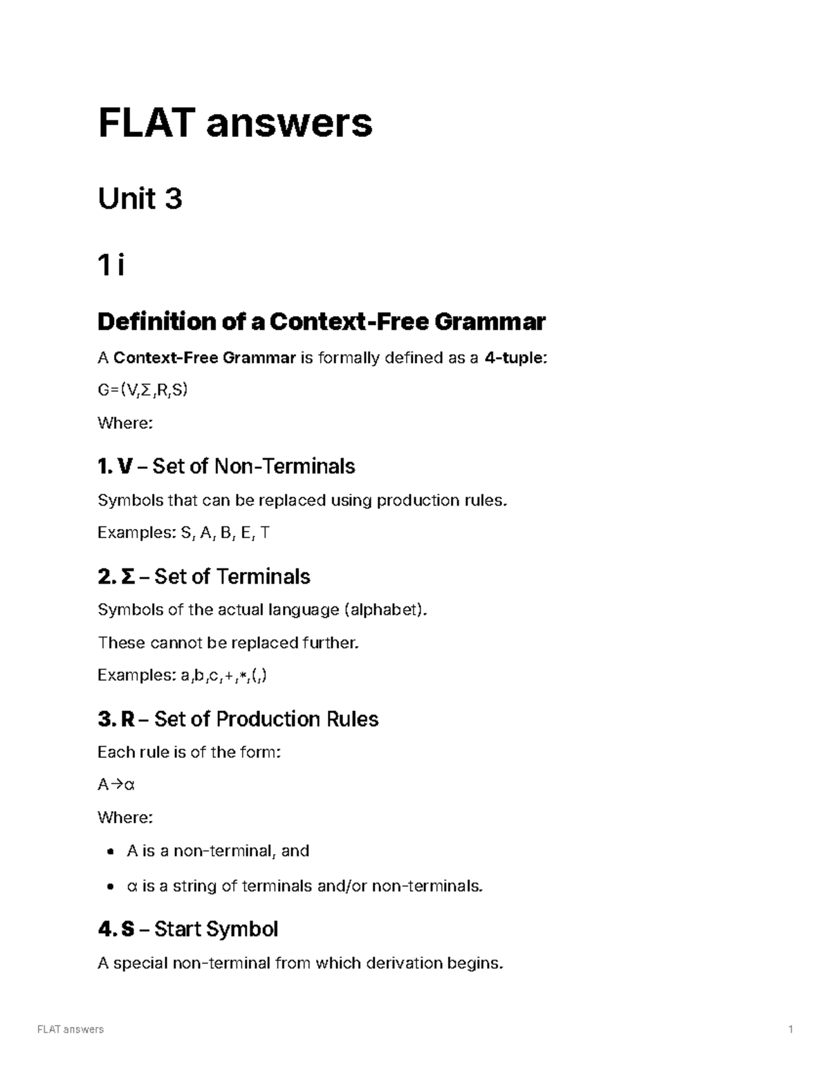 FLAT Answers Unit 3: Grammar Definitions & Derivations - Studocu