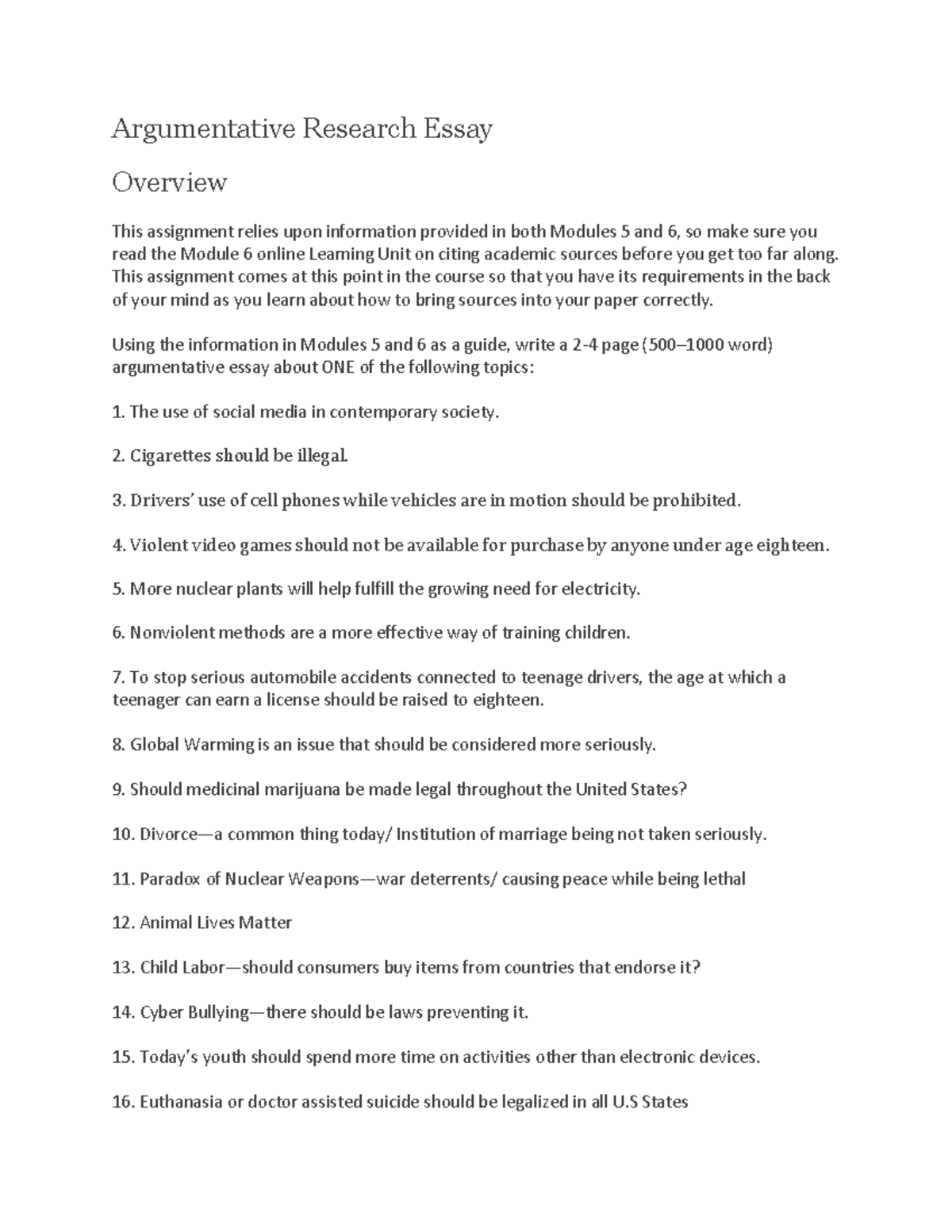 Argumentative Research Essay - Argumentative Research Essay Overview ...