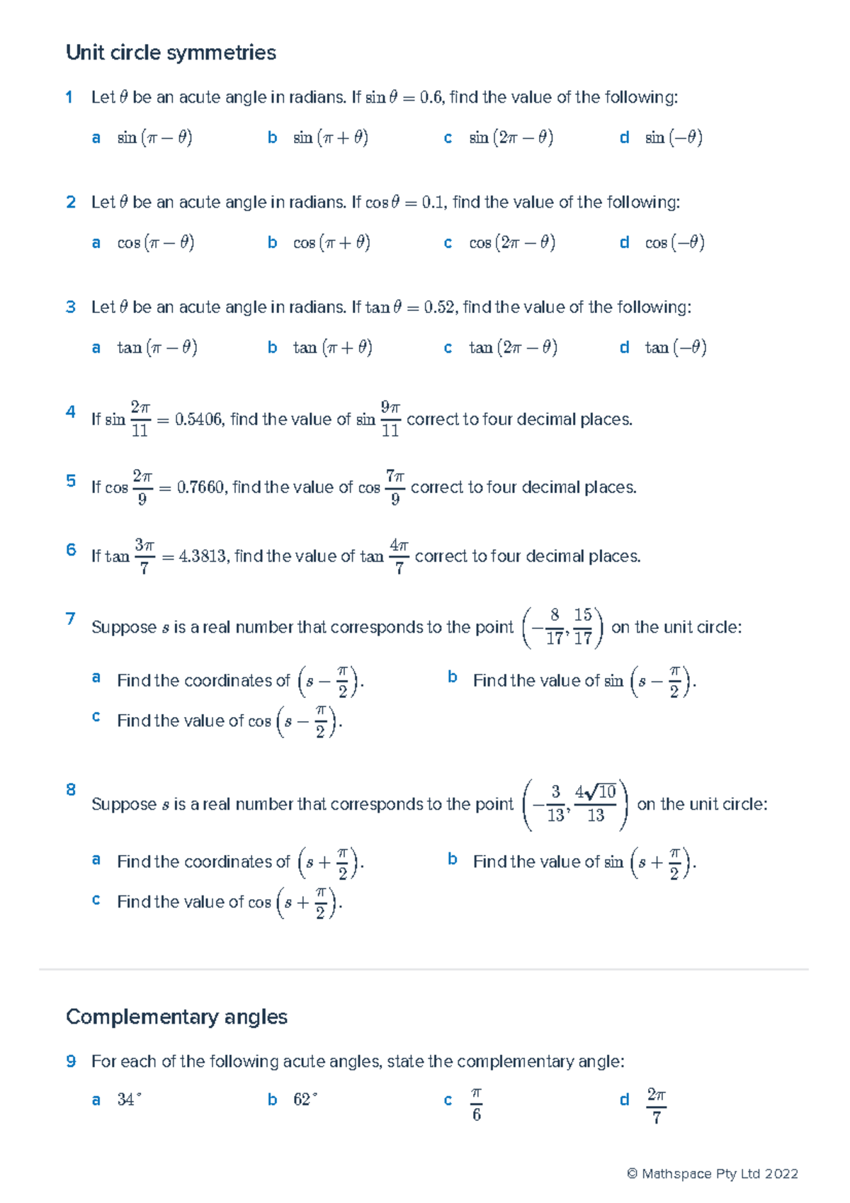 Trigonometric Identities and Unit Circle Symmetries (MATH 5.085) - Studocu
