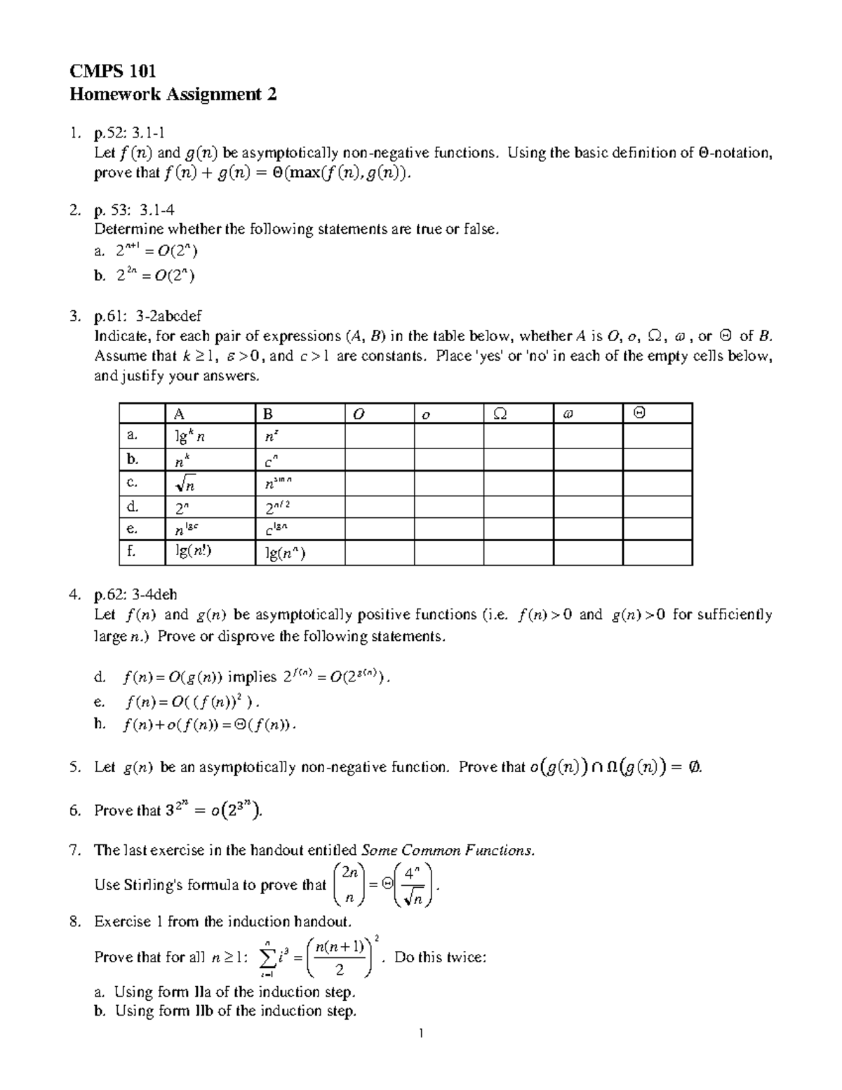 Hw2 - hw2 - CMPS 101 Homework Assignment 2 1. p: Let 𝑓(𝑛) and 𝑔(𝑛) be ...