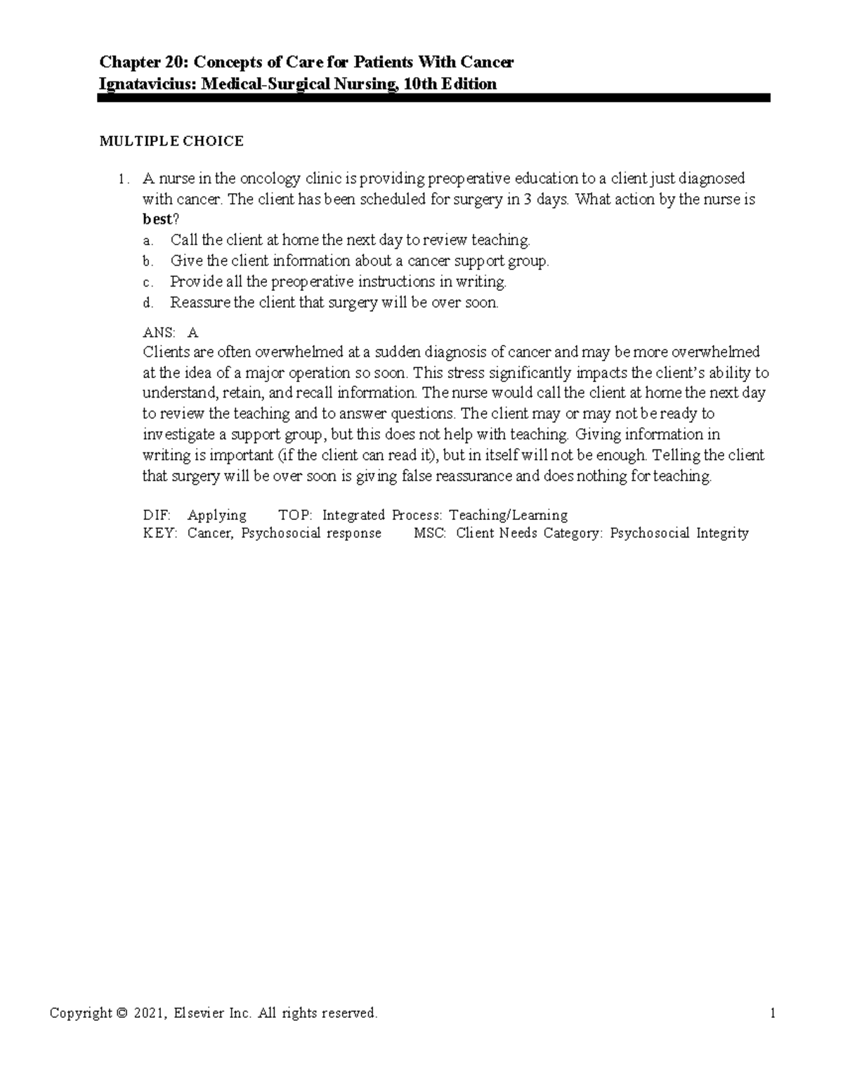 **Chapter 20: Comprehensive Care Concepts for Cancer Patients (MEDS-101)** - Studocu