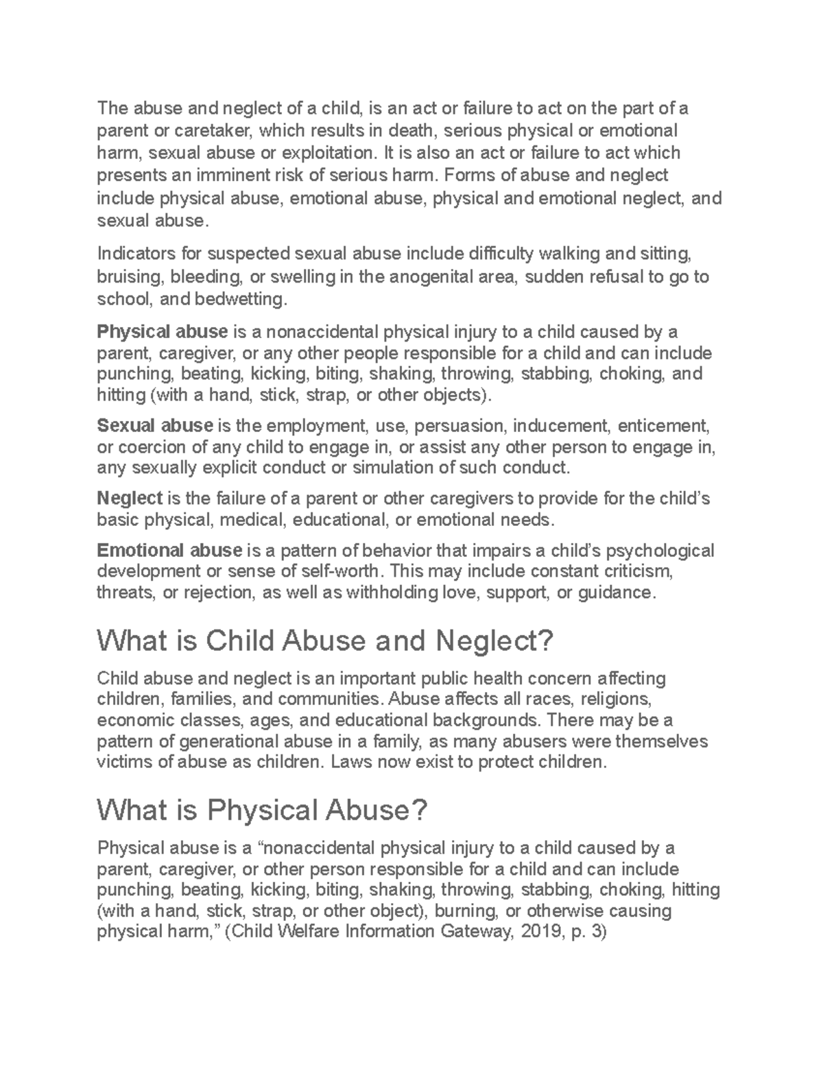 Abuse and Neglect - Mental health notes - The abuse and neglect of a ...