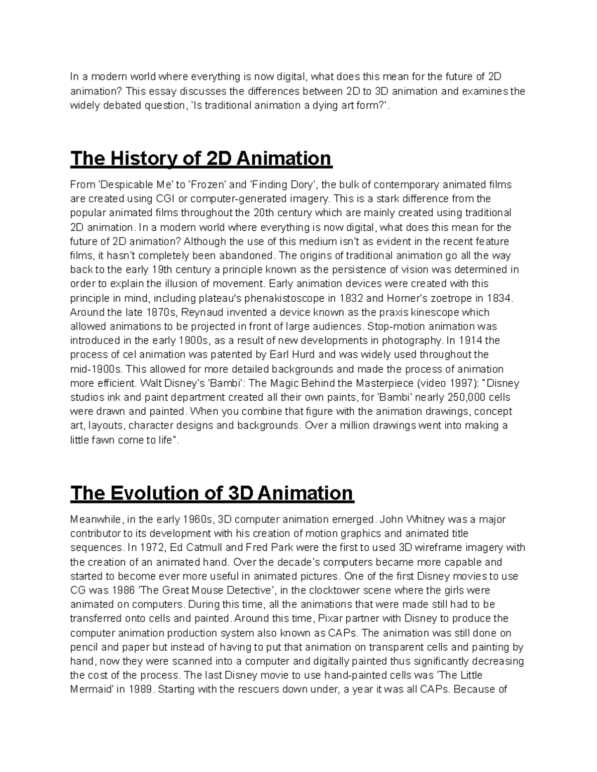 Essay on the Future of 2D Animation: Challenges and Prospects - Studocu