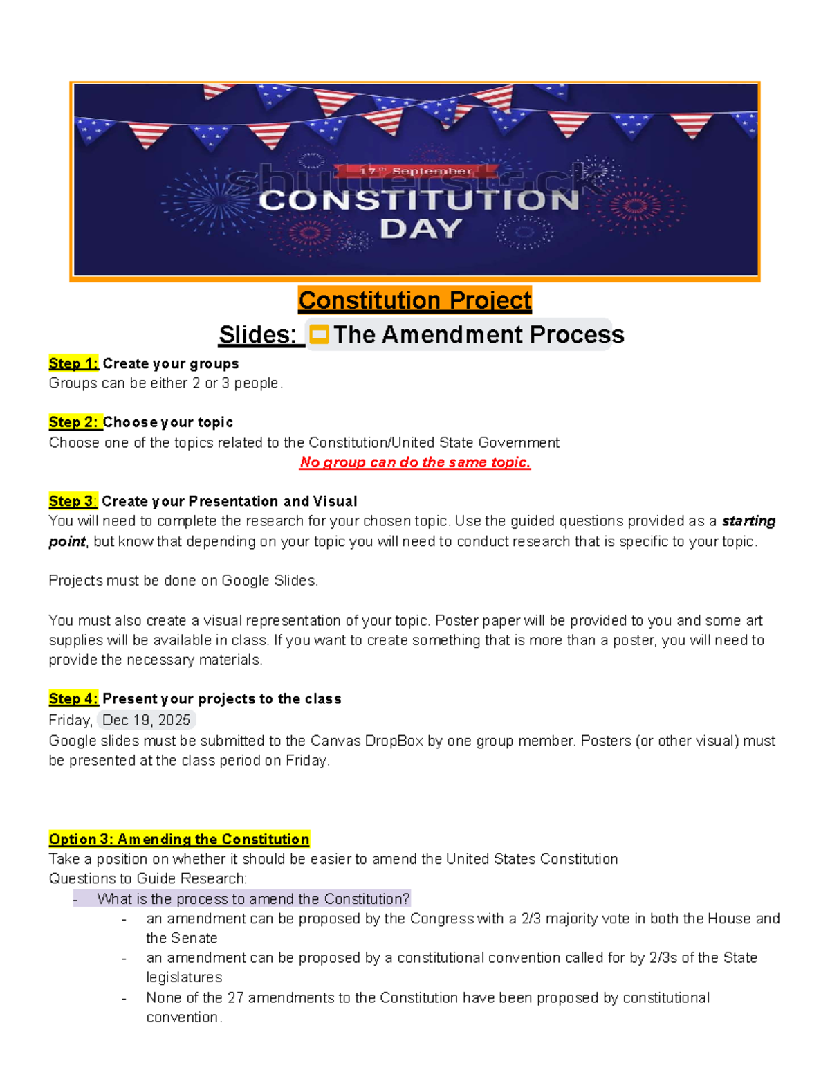 Constitution Project (CIV 101): The Amendment Process Overview - Studocu