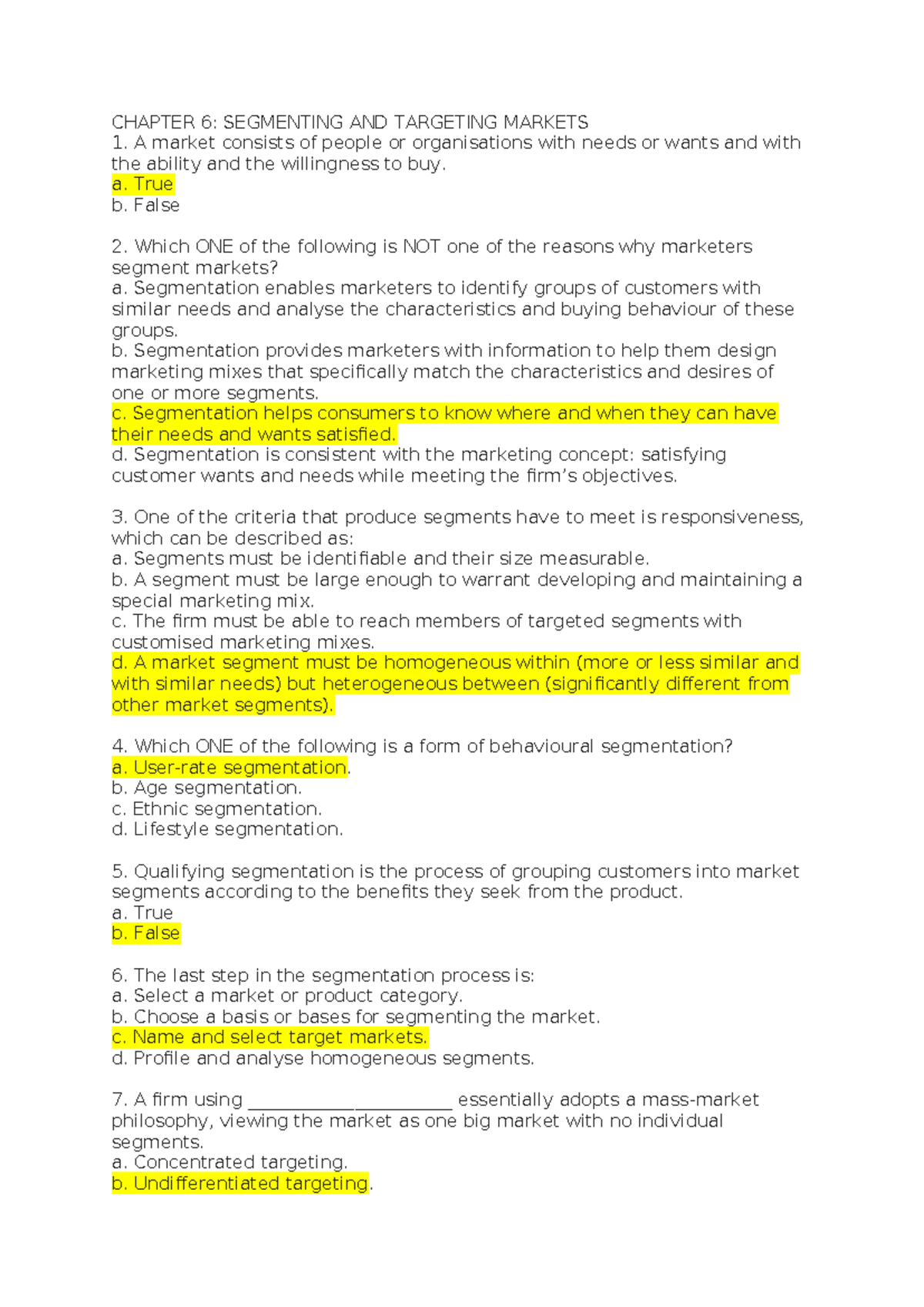 Marketing Practice document - CHAPTER 6: SEGMENTING AND TARGETING ...