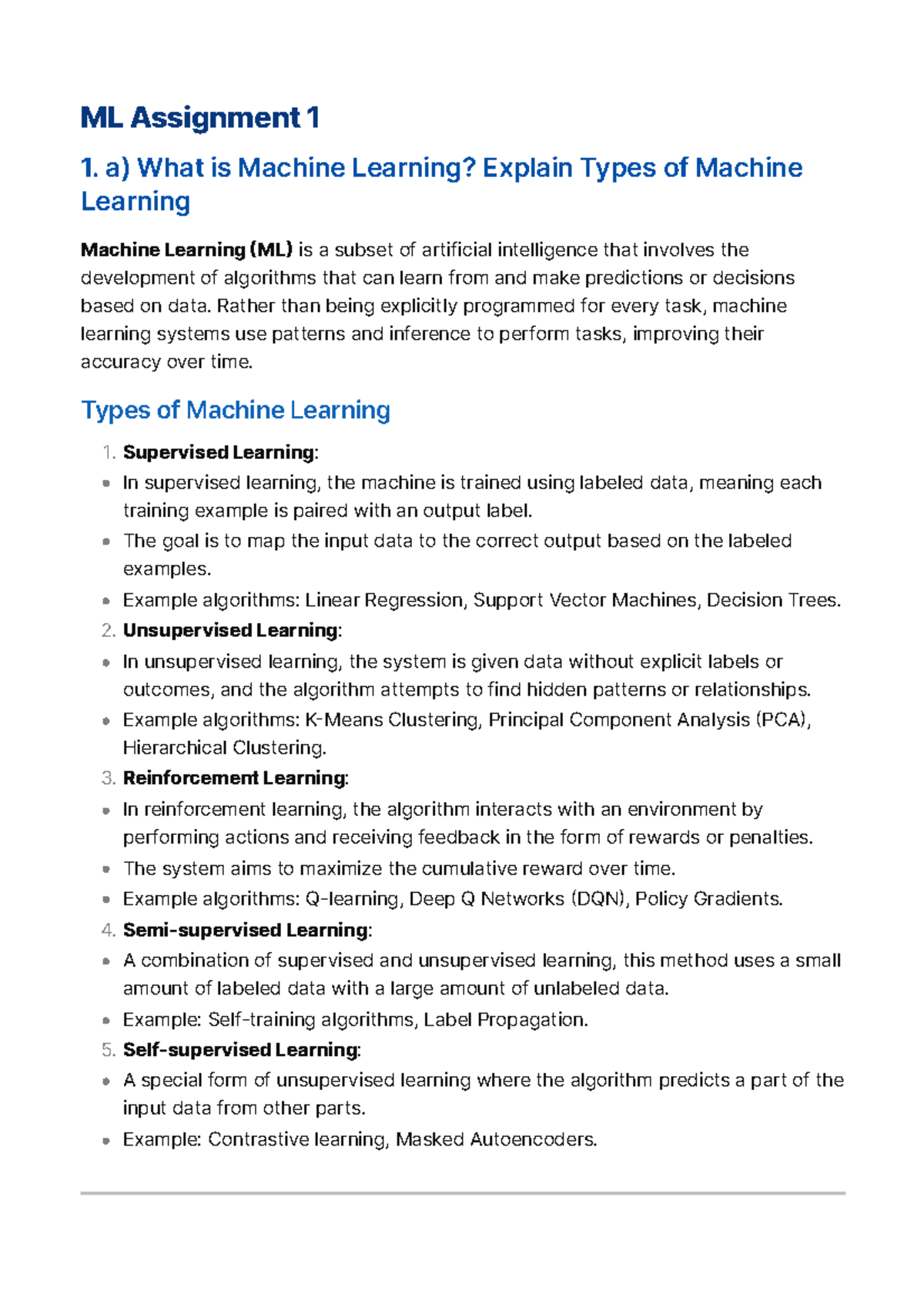 R22 ML Assignment 1: Understanding Machine Learning Types and Systems - Studocu