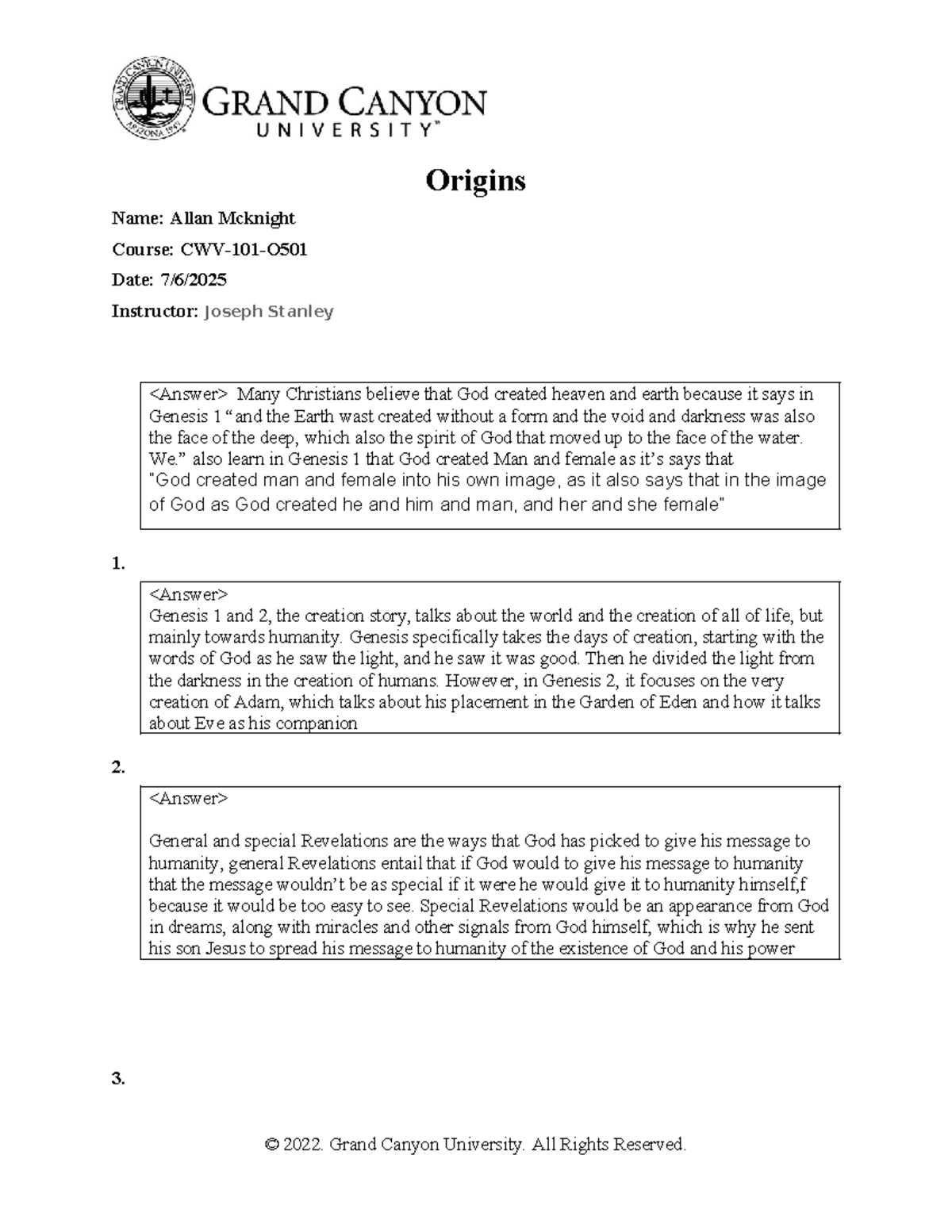 CWV 101 301 RS T2: Origins and Creationism Perspectives - Studocu