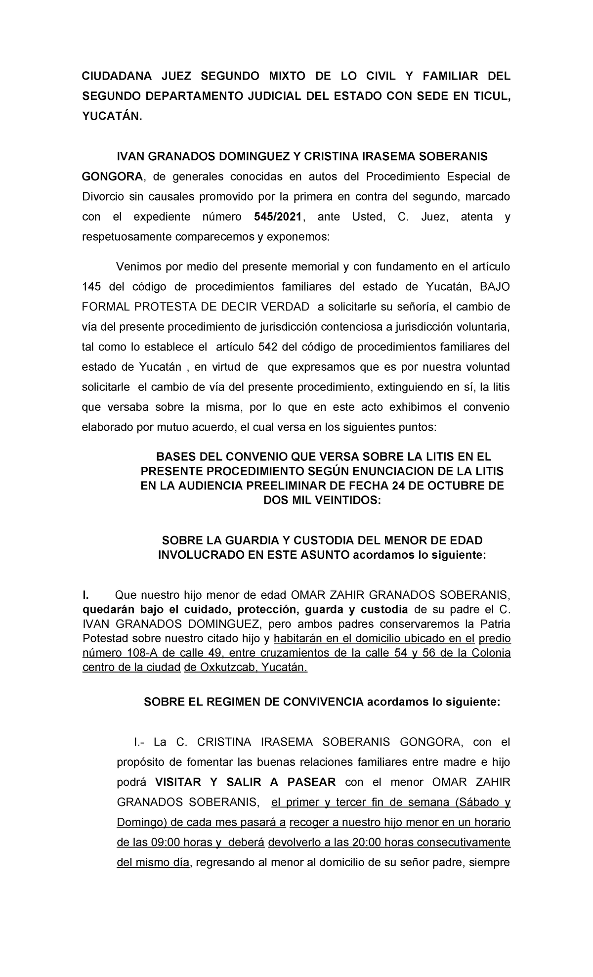Cambio de Vía y Convenio de Divorcio - IVAN Granados - Studocu