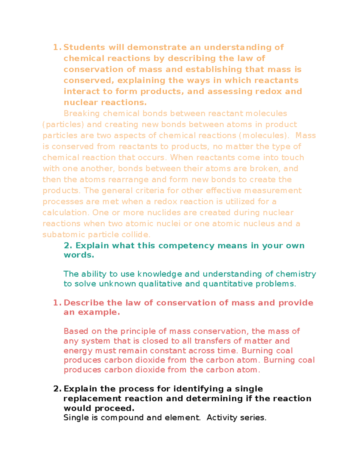 DBA Chem 4 - dba - Students will demonstrate an understanding of ...
