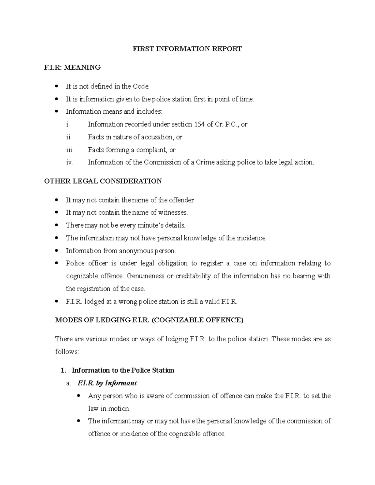 First Information Report - FIRST INFORMATION REPORT F.I: MEANING It is ...