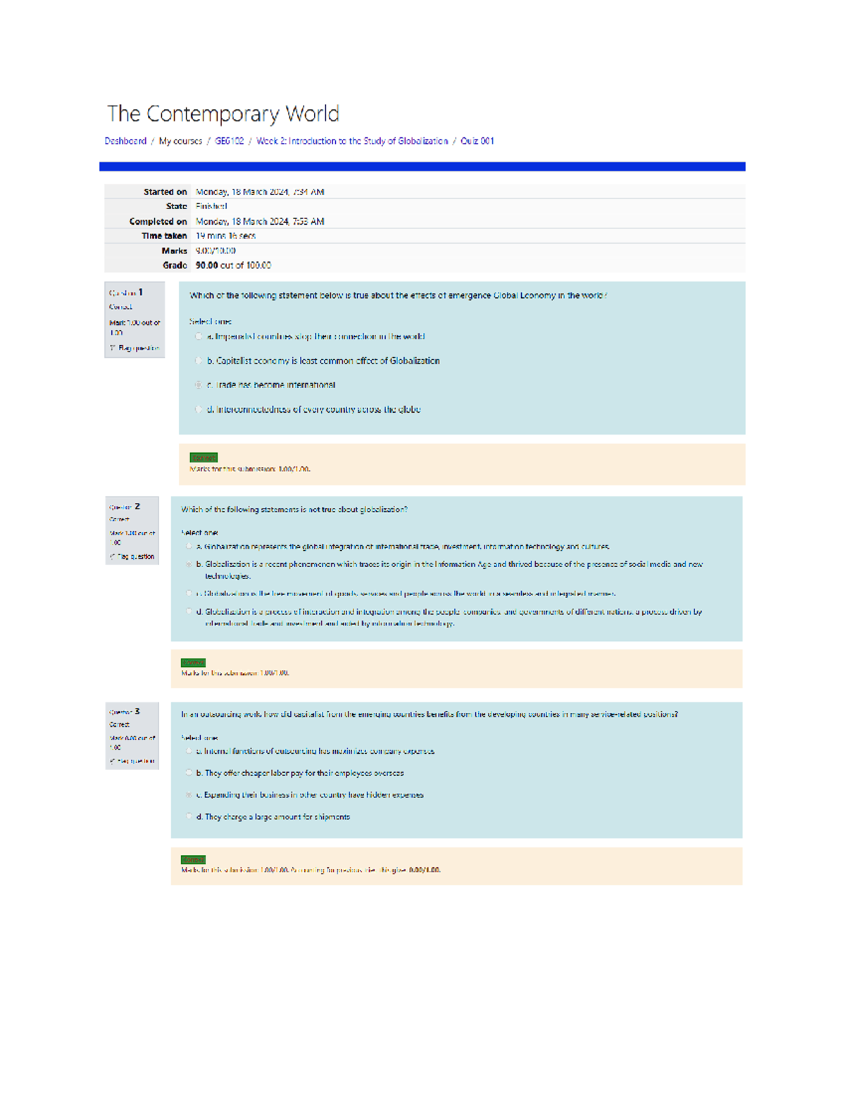Quiz 001: Intro to Globalization (GE6102) - Key Concepts & Insights - Studocu