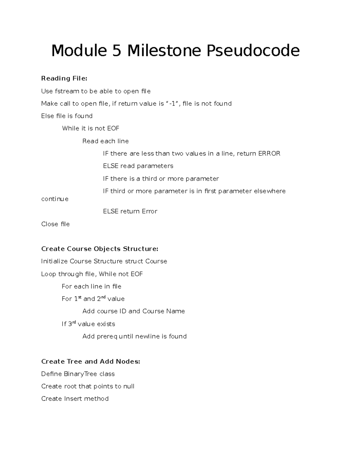 CS300 Module 5 Milestone: Pseudocode for File Handling and Course Struct - Studocu