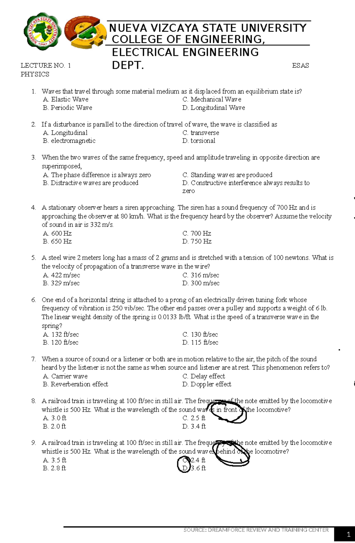 LECTURE NO. 1: WAVES AND SOUND PHYSICS EE NUEVA VIZCAYA STATE ...