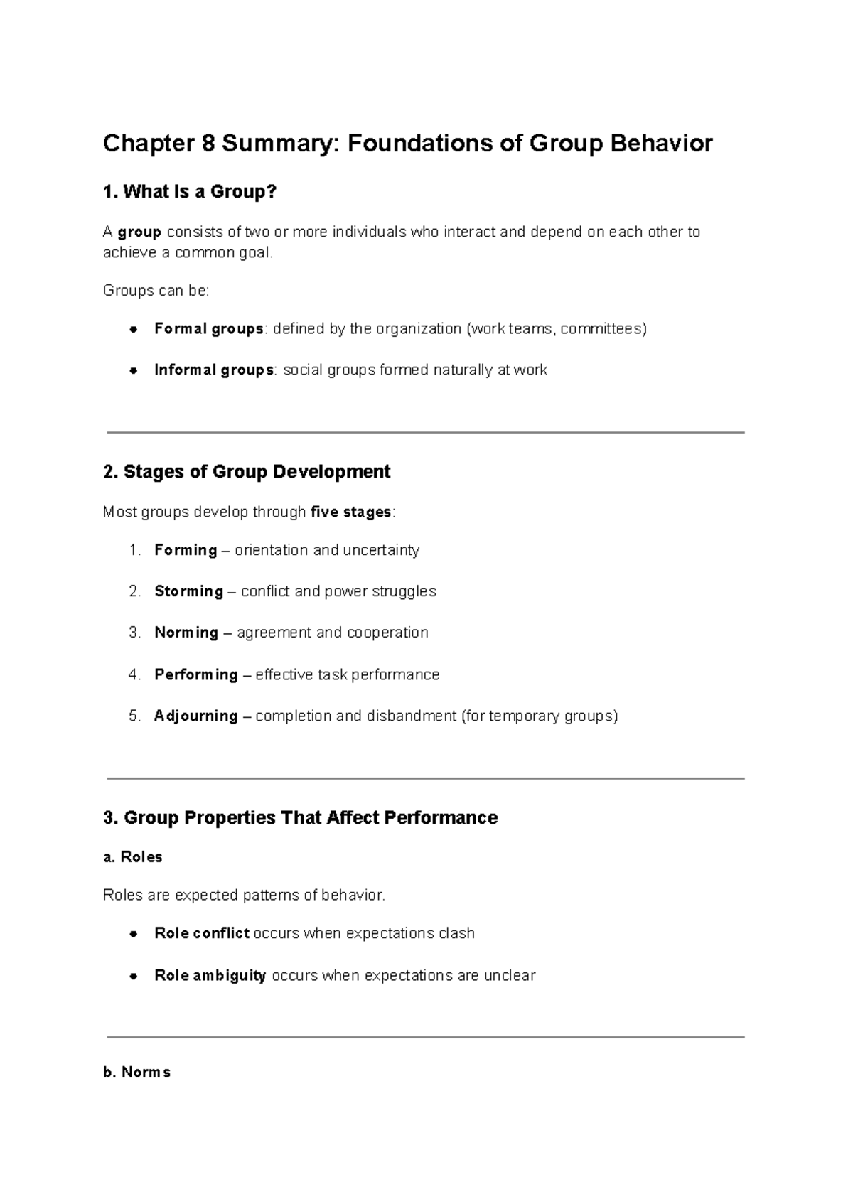 Chapter 8 Summary: Foundations of Group Behavior (MGMT 101) - Studocu