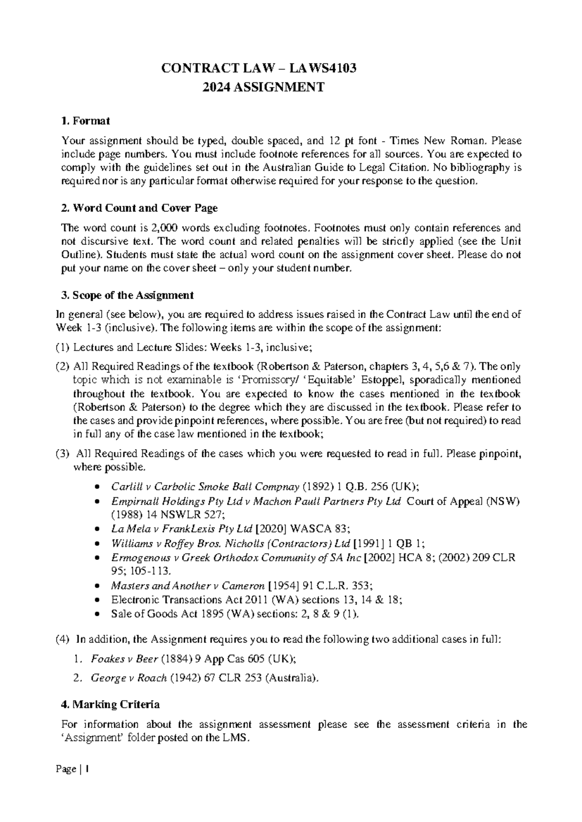 CONTRACT LAW LAWS4103 2024 ASSIGNMENT 1 GUIDELINES AND SCENARIOS - Studocu
