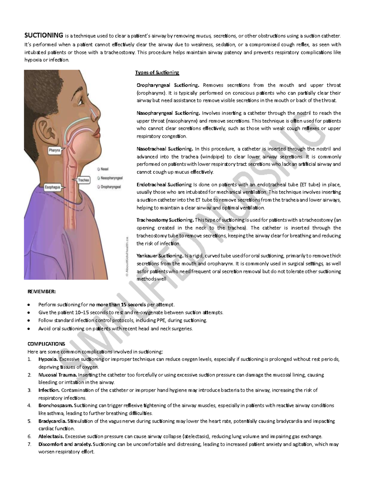 Suctioning Techniques and Complications: A Comprehensive Guide - Studocu