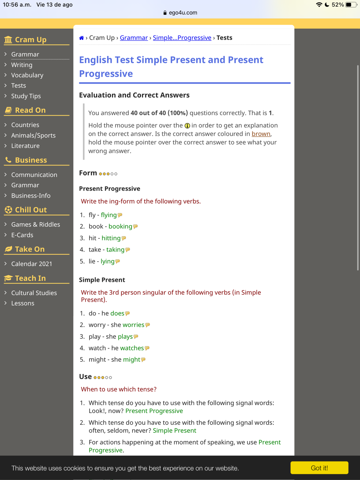 Grammar Study: Simple Present & Present Progressive Tests - Studocu