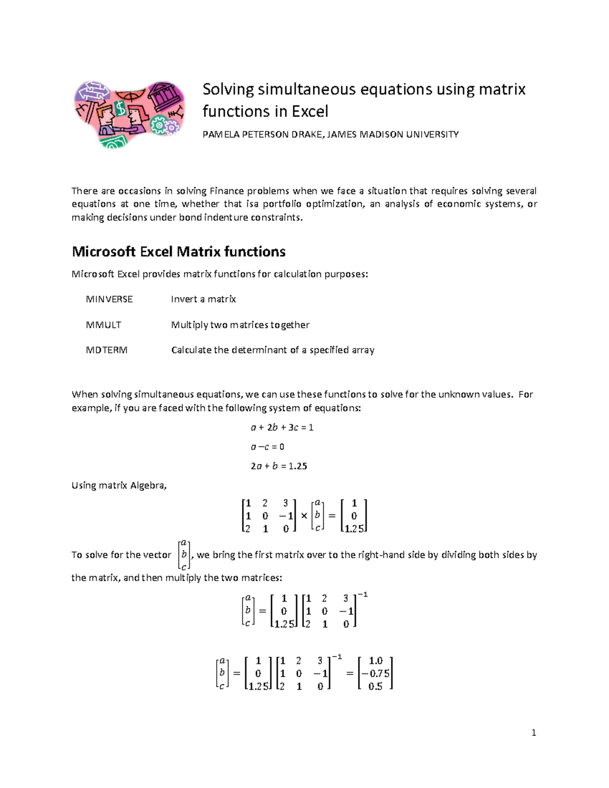 Solving Simultaneous Equations with Excel Matrix Functions - Lecture ...