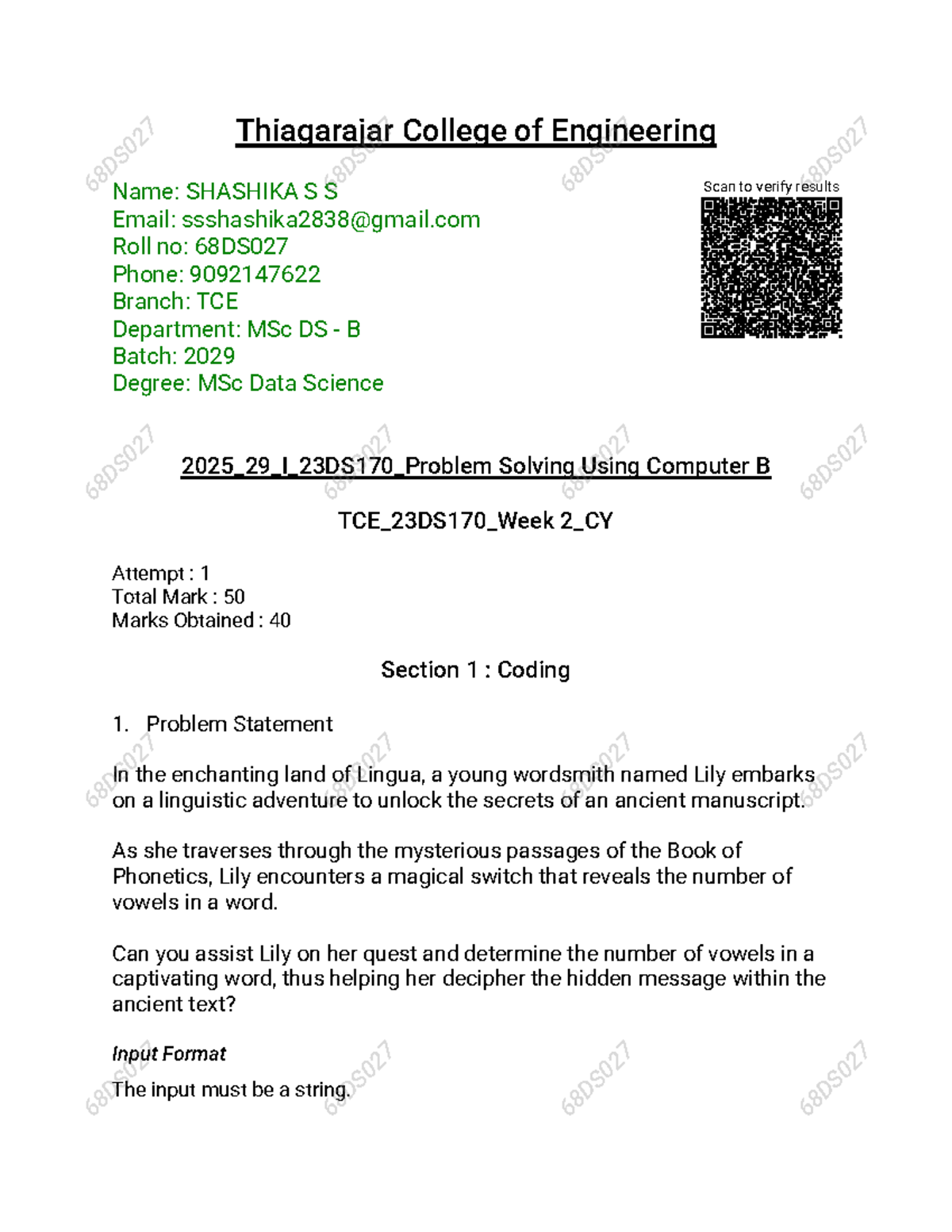 02 7 68 DS 23DS170_Week 2_CY_Problem Solving with Code - Studocu