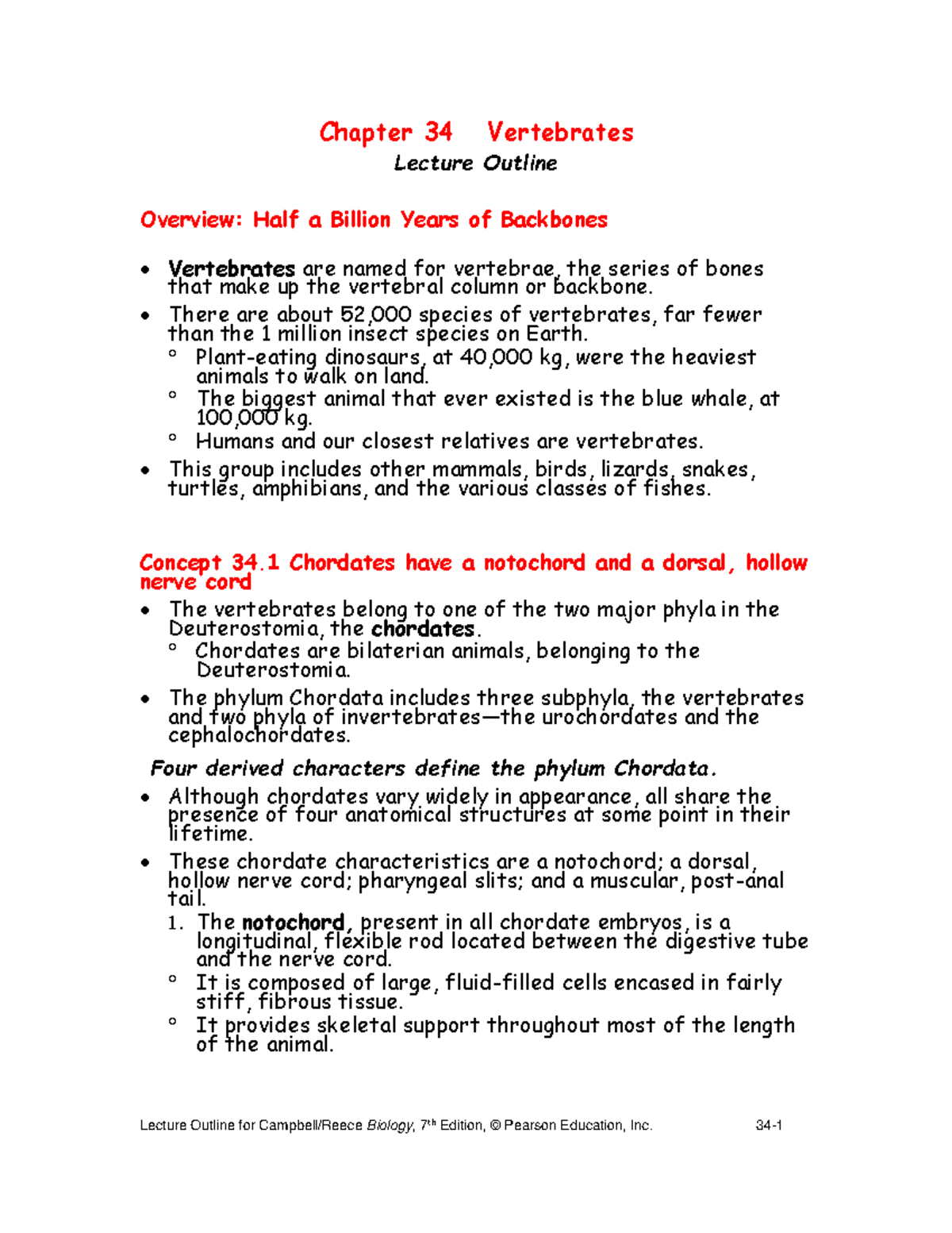 Chapter 34 Vertebrates: Key Concepts and Lecture Notes - Studocu