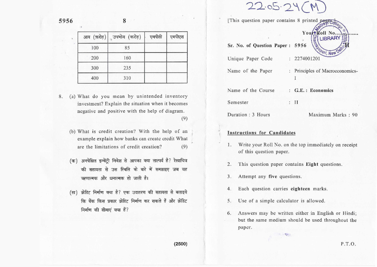 Macro Economics Exam Paper 5956 - Semester II - Studocu