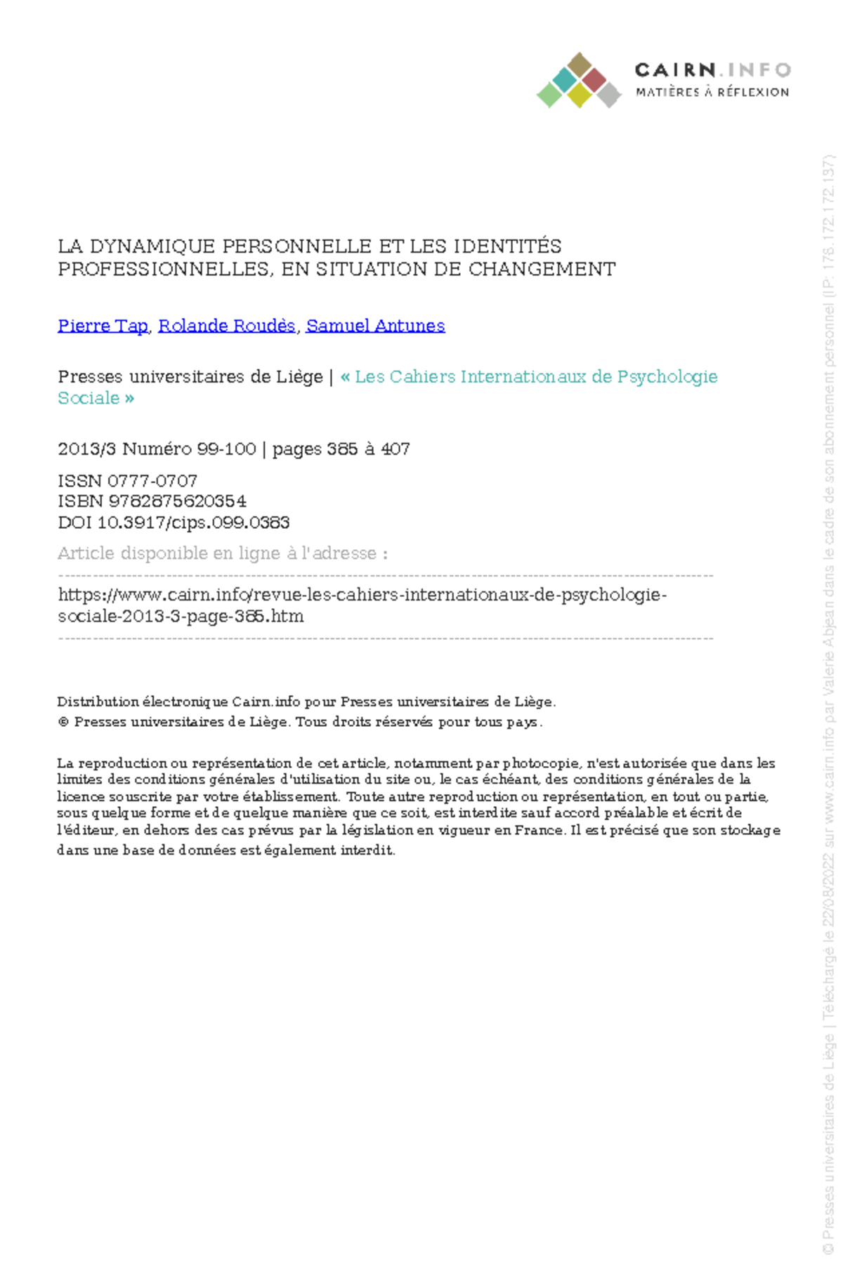 CIPS 099 0383 - La dynamique personnelle et les identités ...