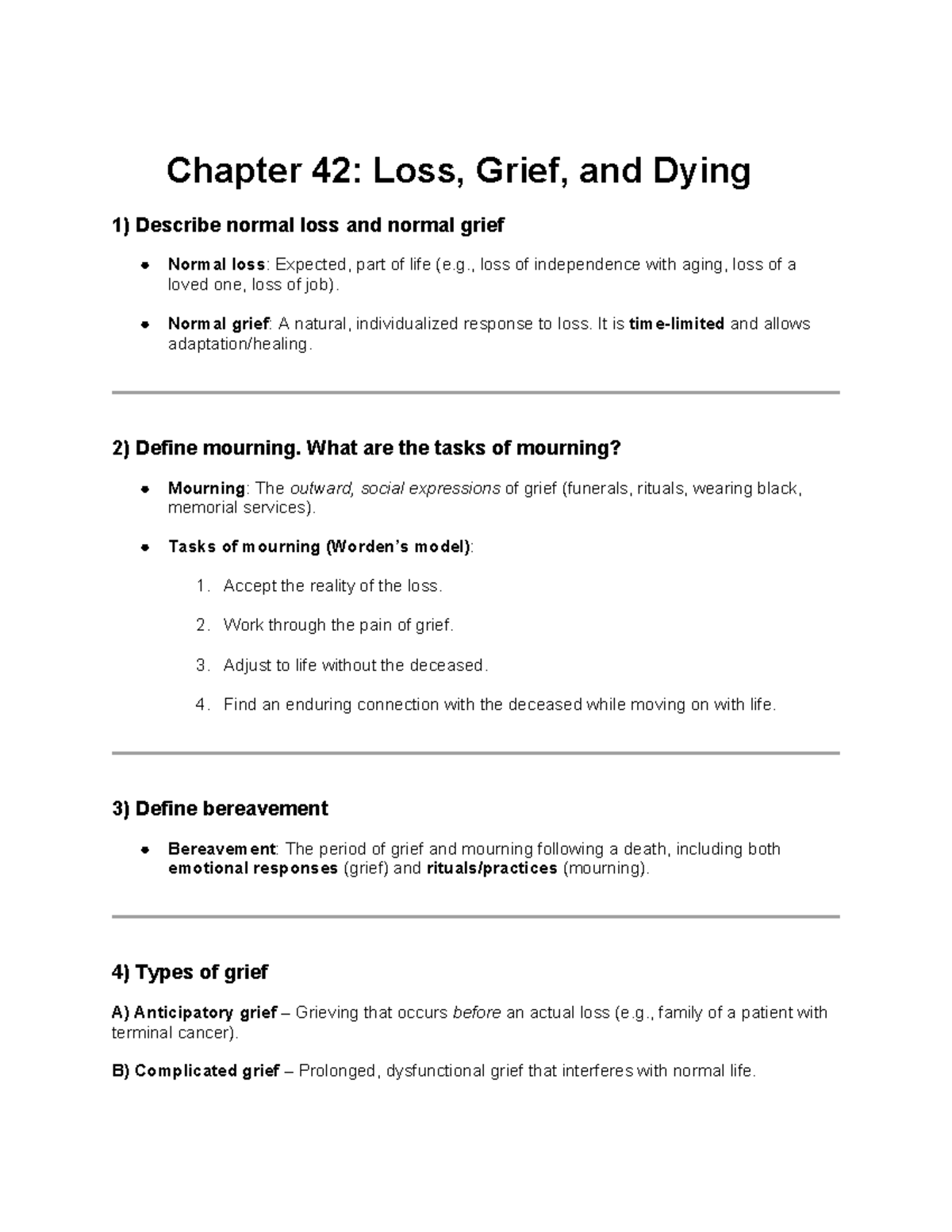 Chapter 42: Loss, Grief, and Dying - Key Concepts and Theories - Studocu
