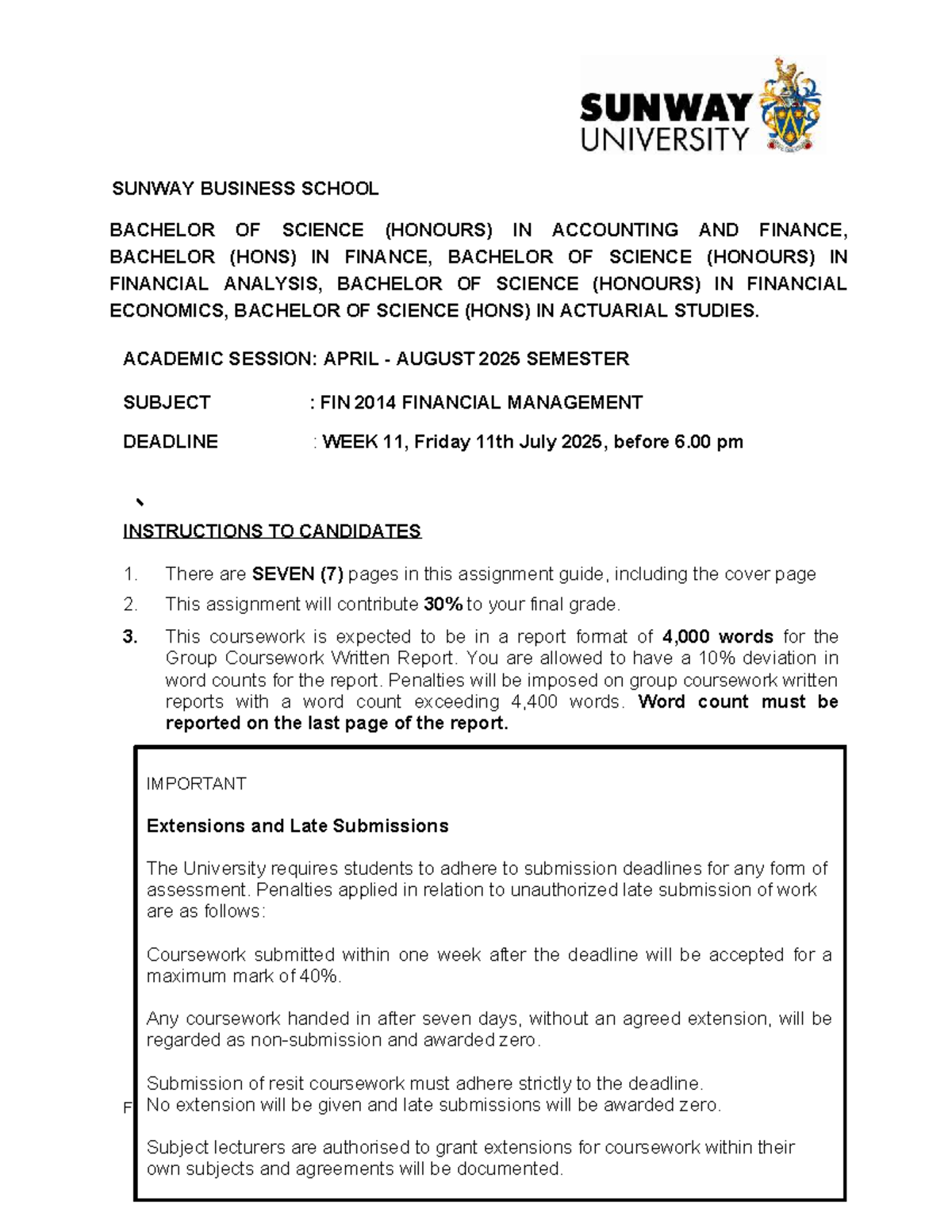 FIN2014 Group Coursework: Financial Management Assignment Overview ...