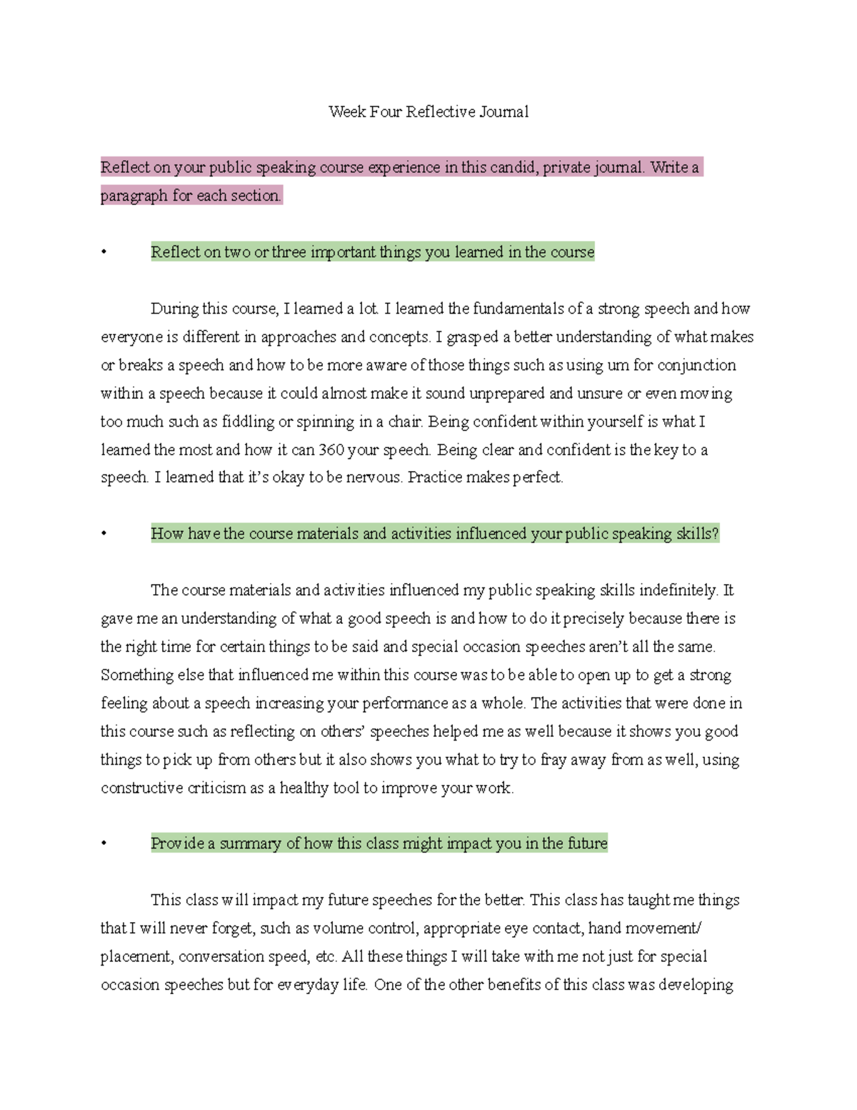 PUB 101 Week 4 Reflective Journal on Public Speaking Skills - Studocu