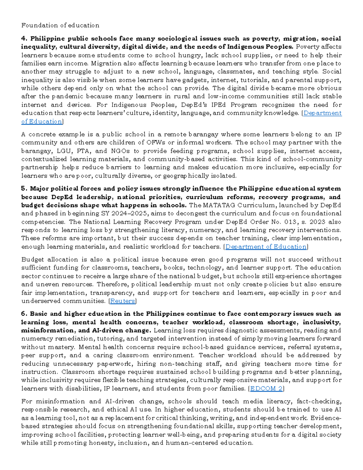 Foundations of Education 4: Addressing Sociological Issues in PH ...
