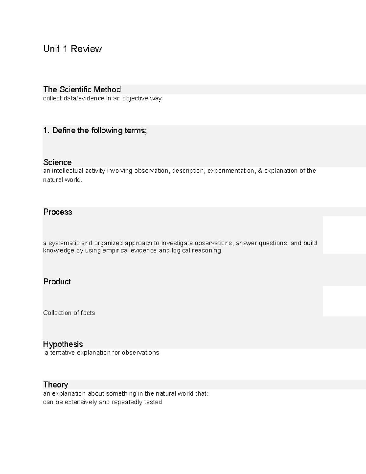 Biology 101 Unit 1 Review: The Scientific Method & Key Concepts - Studocu