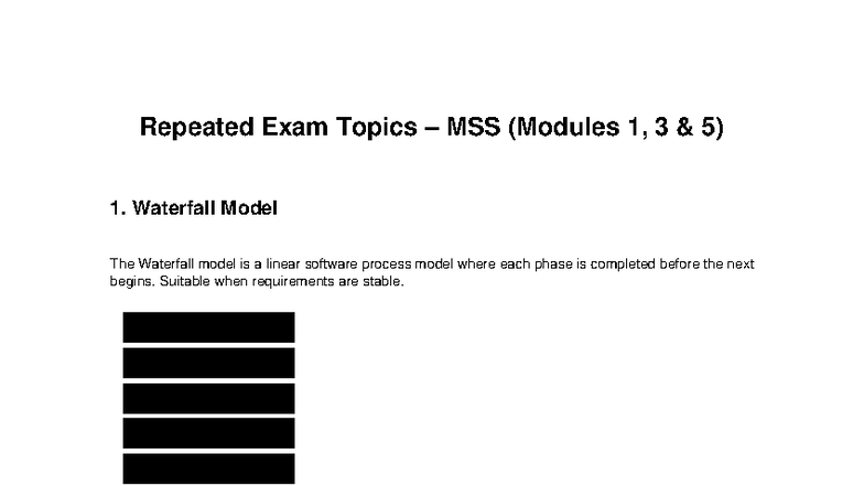 MSS Repeated Exam Topics Notes: Waterfall, Agile & Testing Models - Studocu