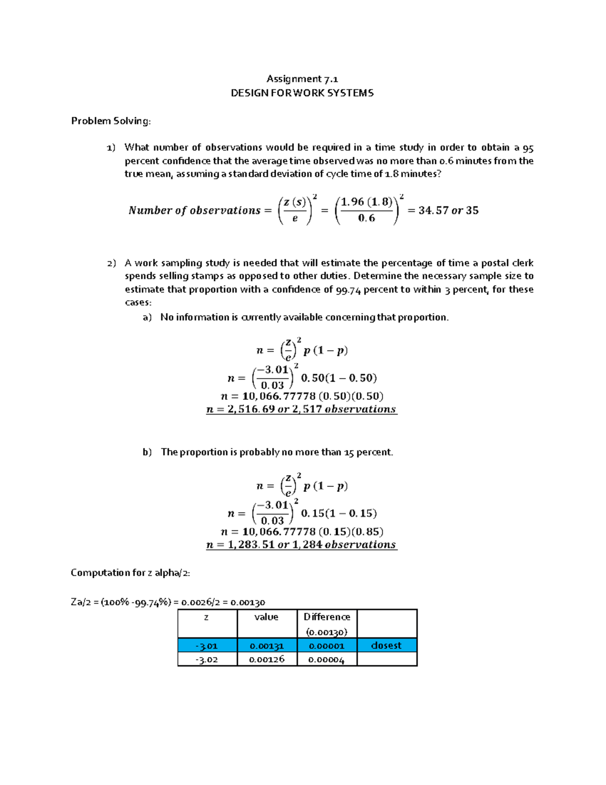 Design for work systems - Assignment 7. DESIGN FOR WORK SYSTEMS Problem ...