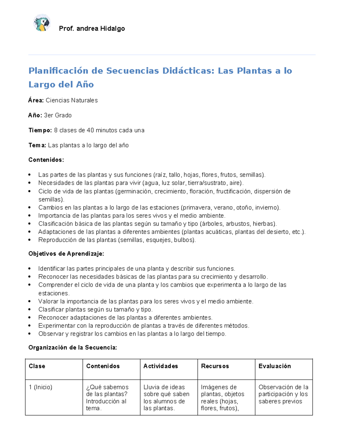 Planificación Didáctica: Las Plantas a lo Largo del Año - 3er Grado ...
